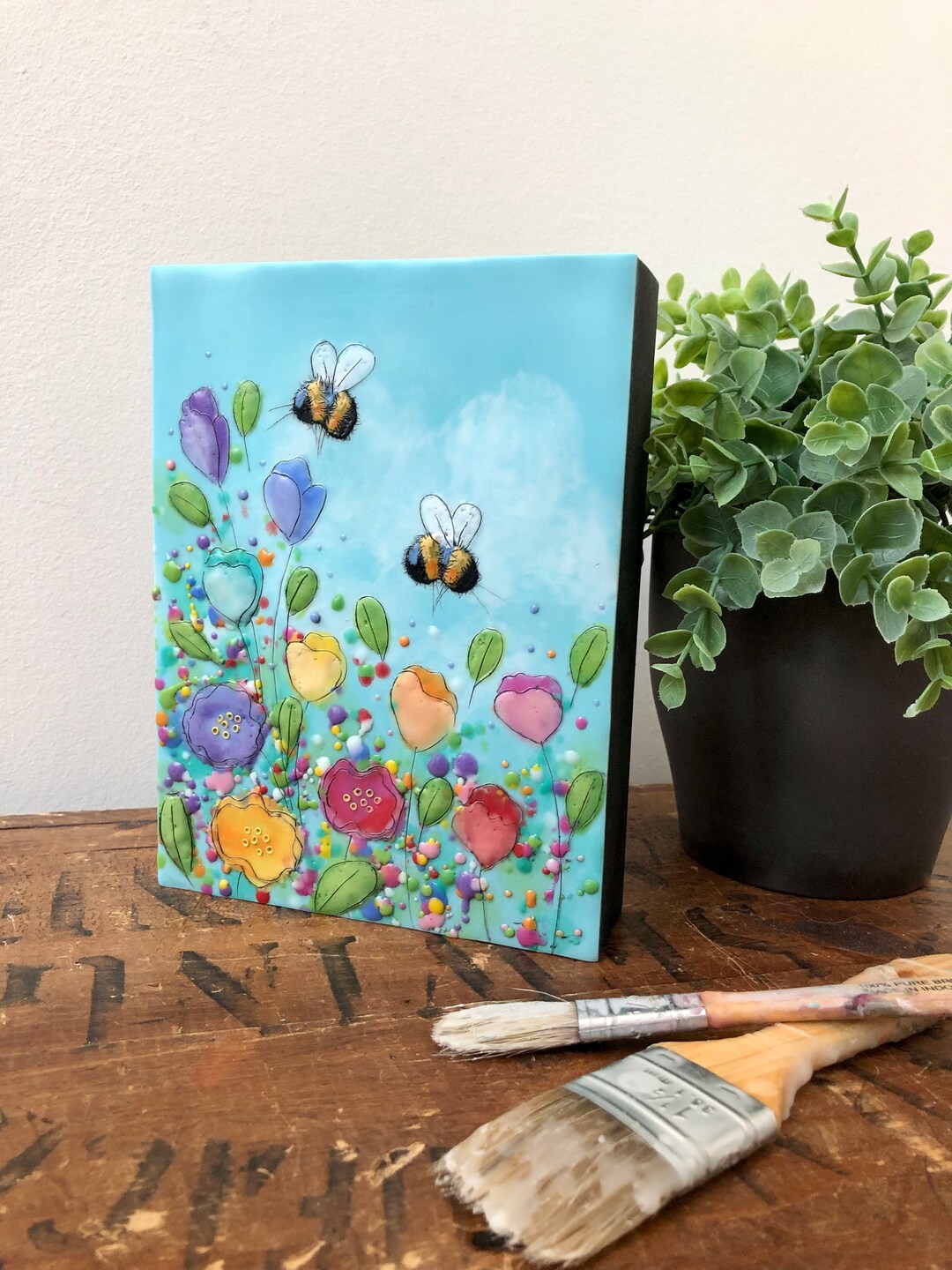 Original 8x6 Encaustic just Bee Painting Gallery Panel - Etsy