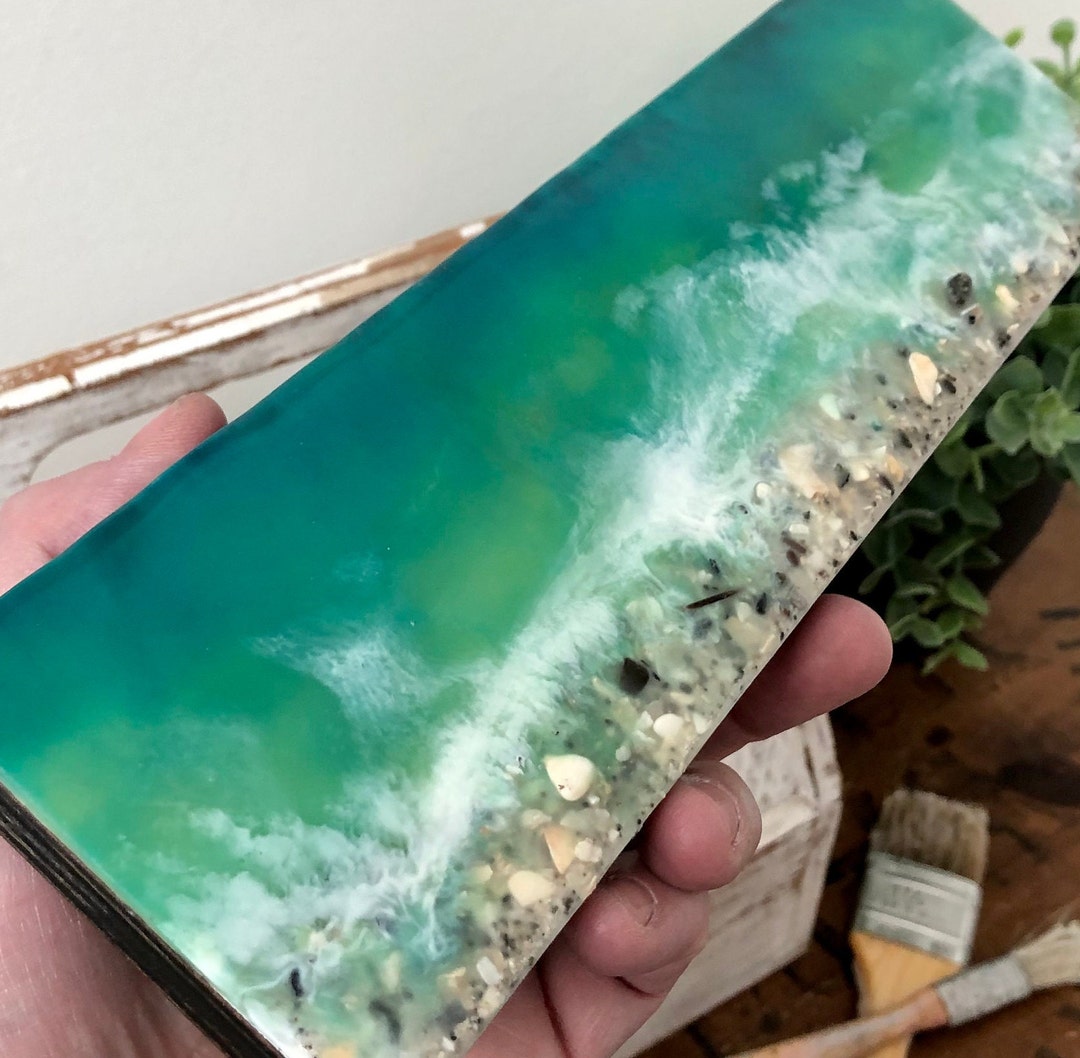 Ocean Waves Encaustic Beeswax Painting With Real Shells and Sand, Mini ...