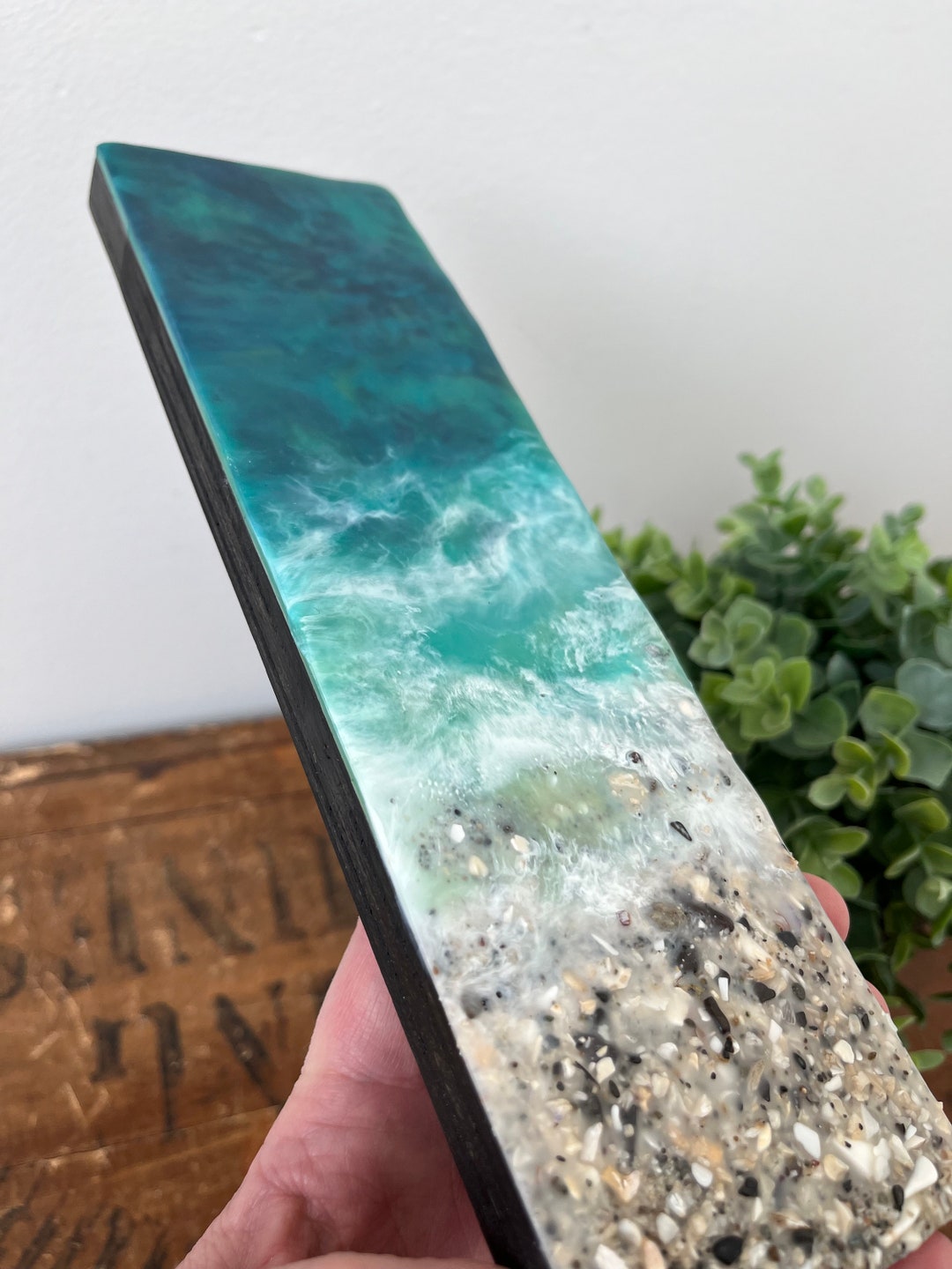 Ocean Waves Encaustic Beeswax Painting With Real Shells and Sand, Mini ...