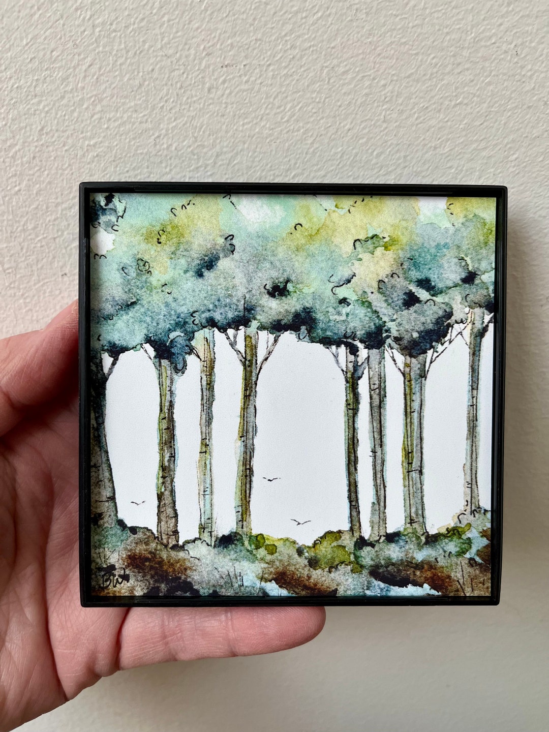 Trees in Aquas and Greens, 4x4 Framed Print, Print From Original ...