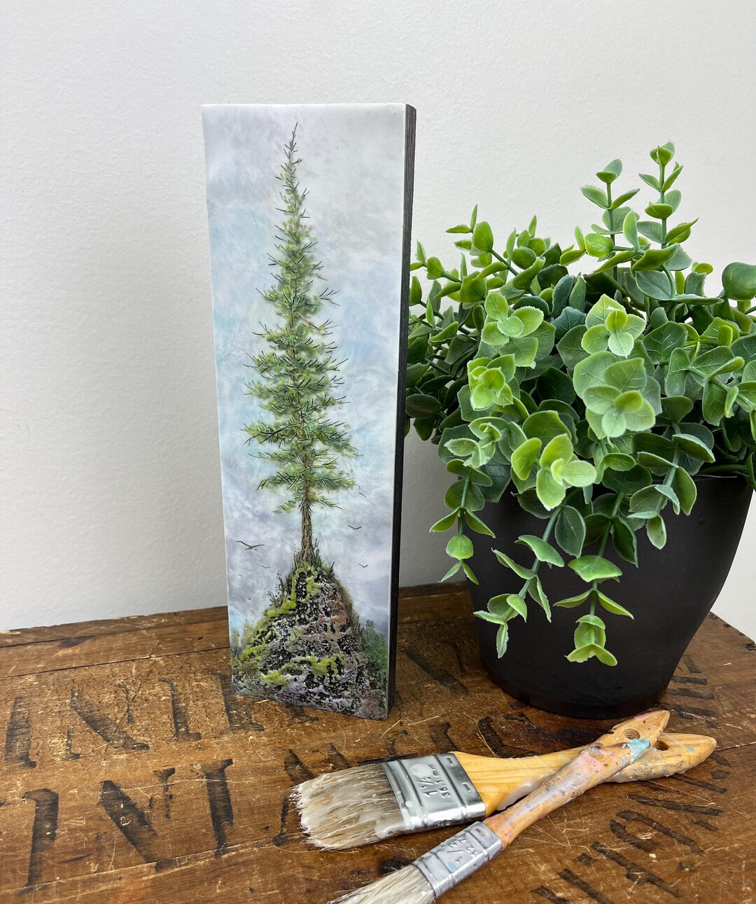 Original Encaustic Tree Painting: Canadian Landscape Art (10x3) - Etsy