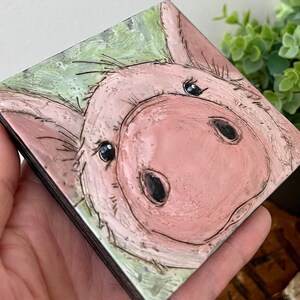 Wax Pig Painting, 4”x4”, Piggie Piglet Pig Mini Small Art, Textural ...