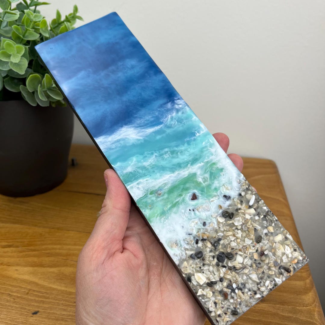 Ocean Waves Encaustic Beeswax Painting With Real Shells and Sand, Mini ...