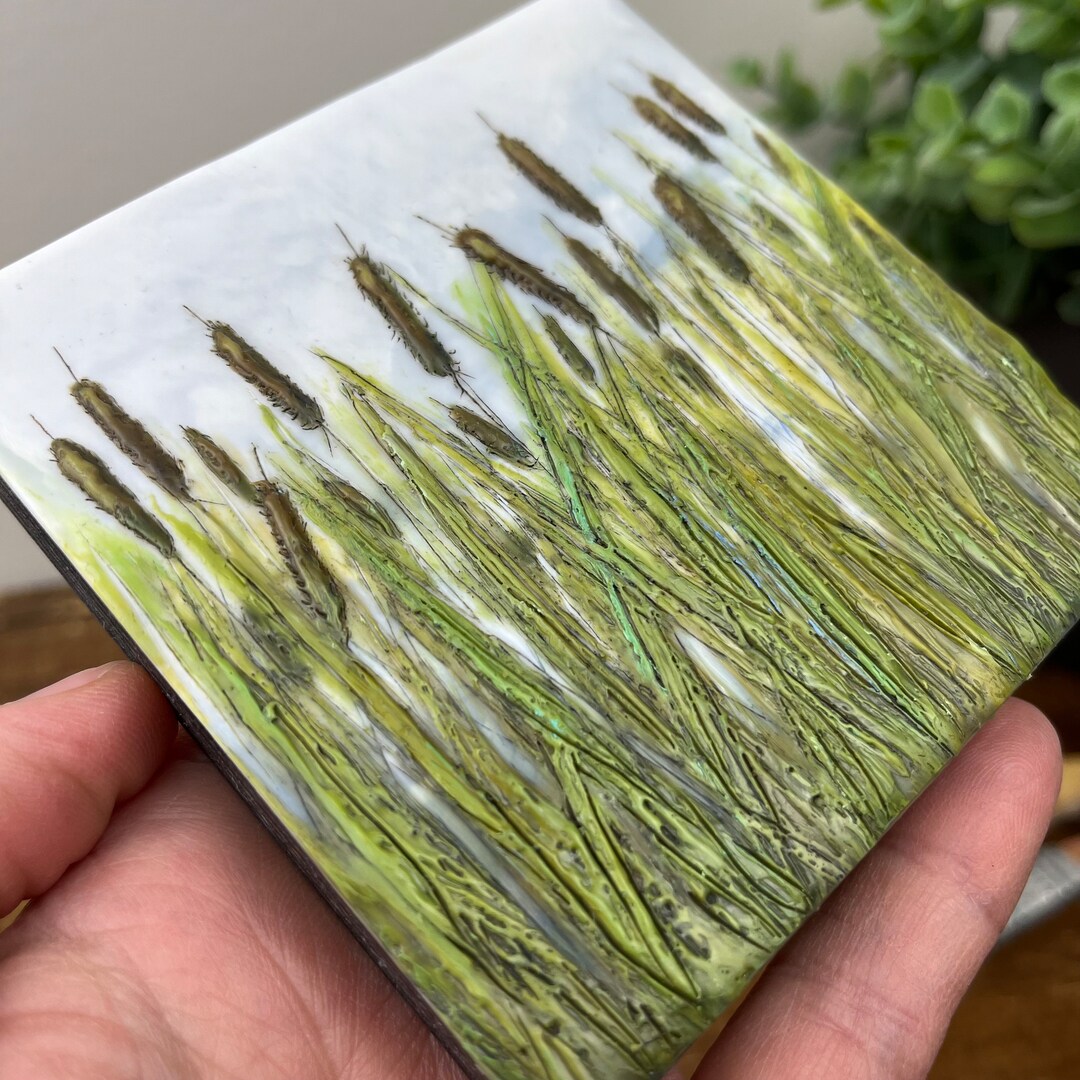 Mini Encaustic Cattail Painting, 4x4 Art, Beeswax Painting, Beeswax Art ...