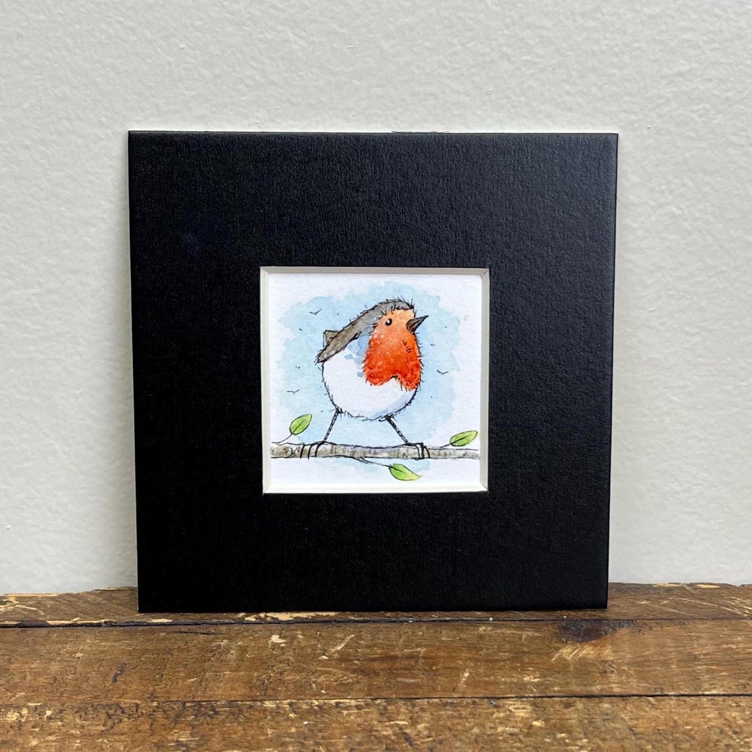 Robin Art, Mini Matted Reproduction Print From Original Watercolor ...