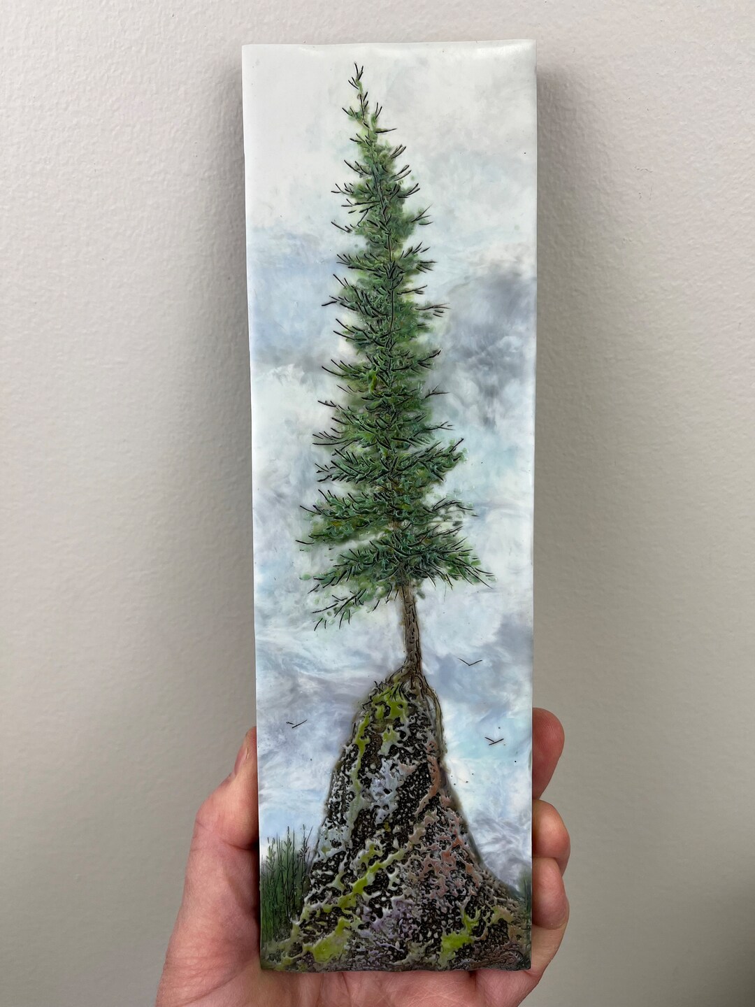 Encaustic Landscape Trees Mountains Landscape,10x3 Small Original ...