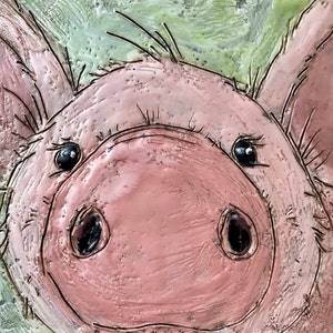 Wax Pig Painting, 4”x4”, Piggie Piglet Pig Mini Small Art, Textural ...