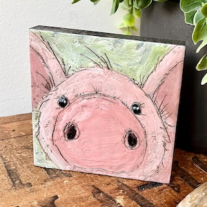 Wax Pig Painting, 4”x4”, Piggie Piglet Pig Mini Small Art, Textural ...