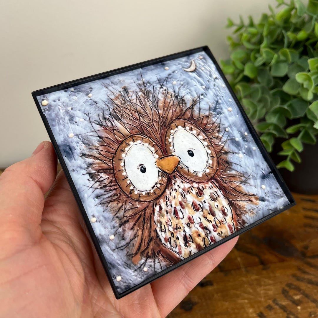 Cute Owl Art Print, 4”x4” Framed Reproduction Print From Original ...