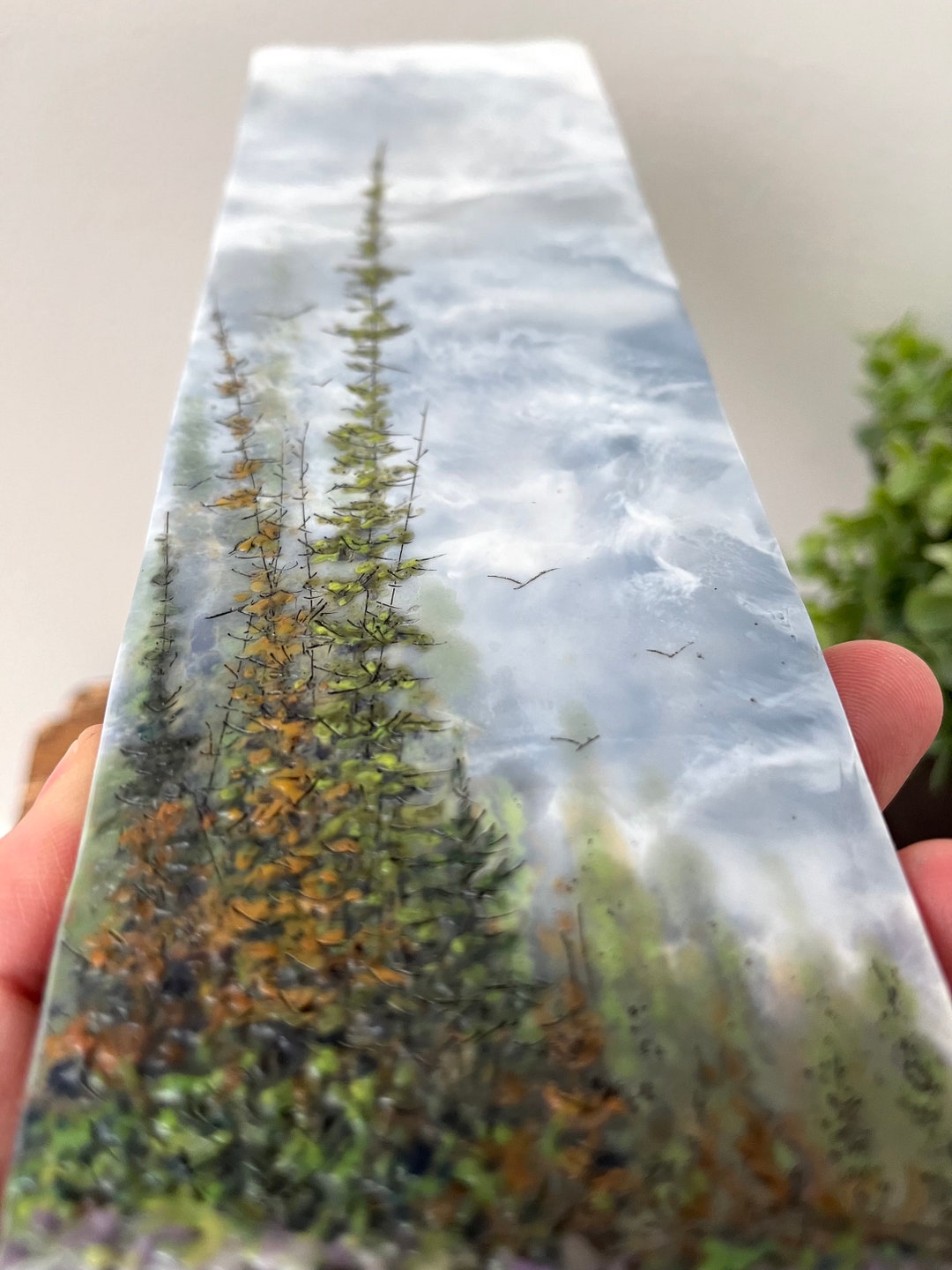 Encaustic Landscape Trees Mountains Landscape,10x3 Small Original ...