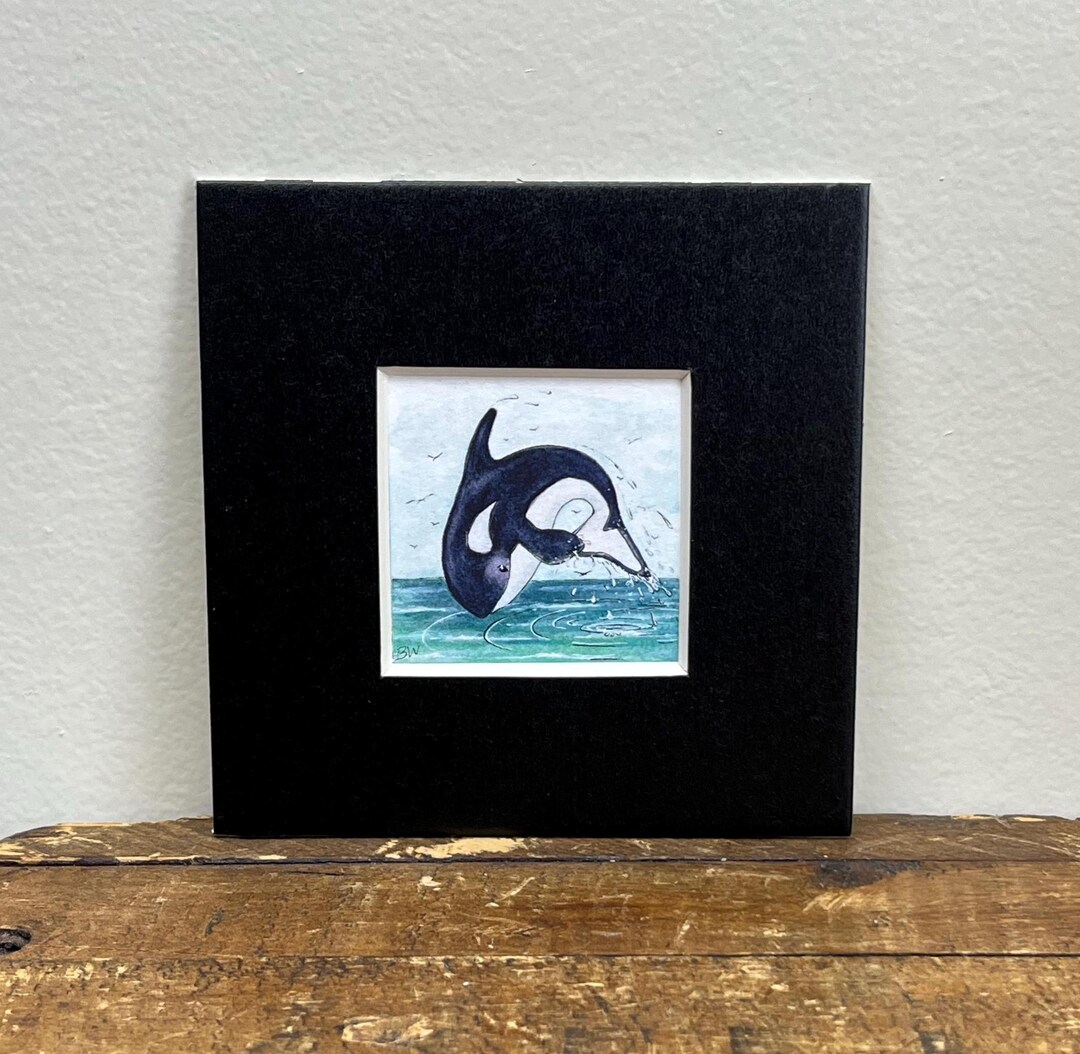 Orca Killer Whale Art, 2"x2" Matted Reproduction Print From Original ...