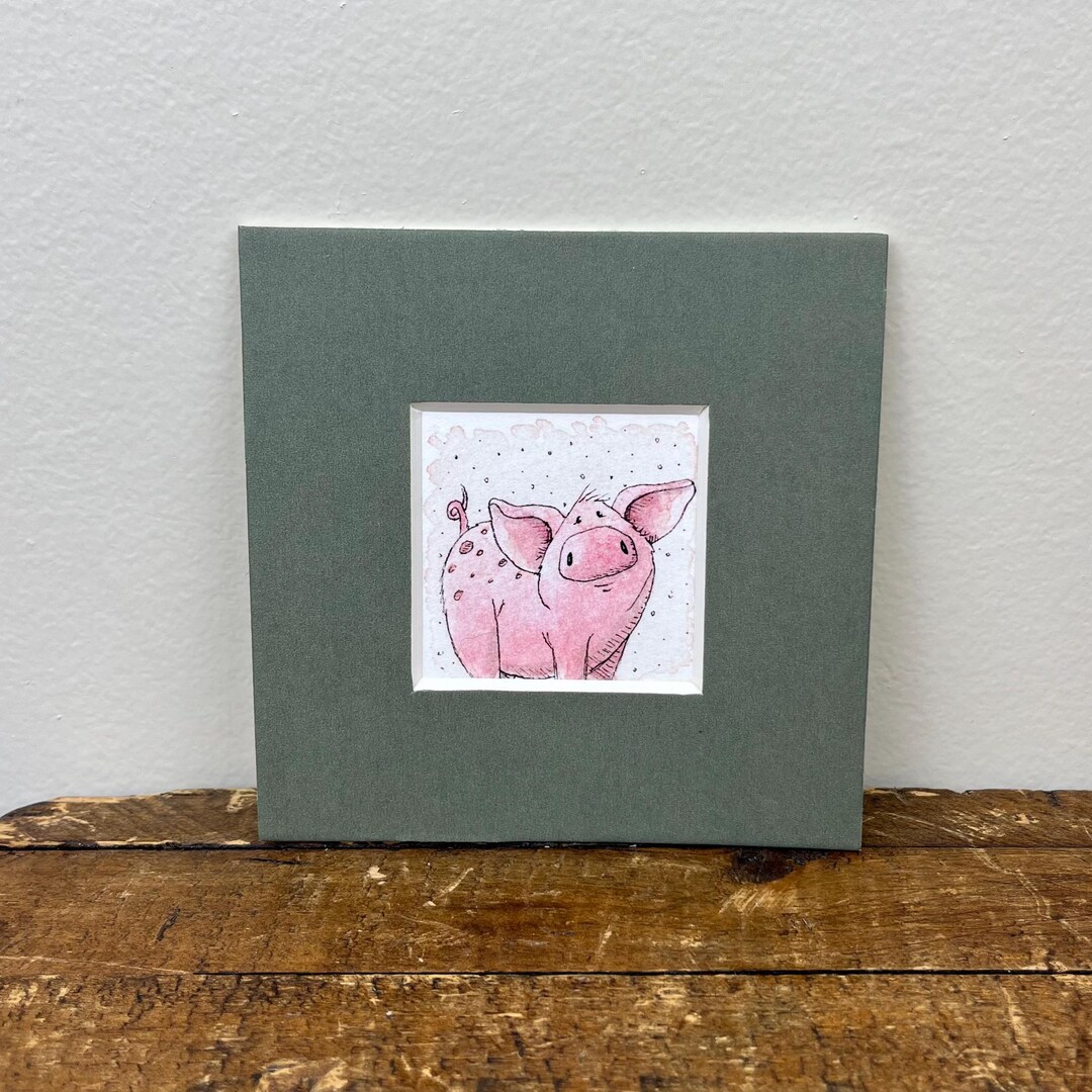 Mini Print of Pig, Matted Reproduction Print From Original Watercolor ...
