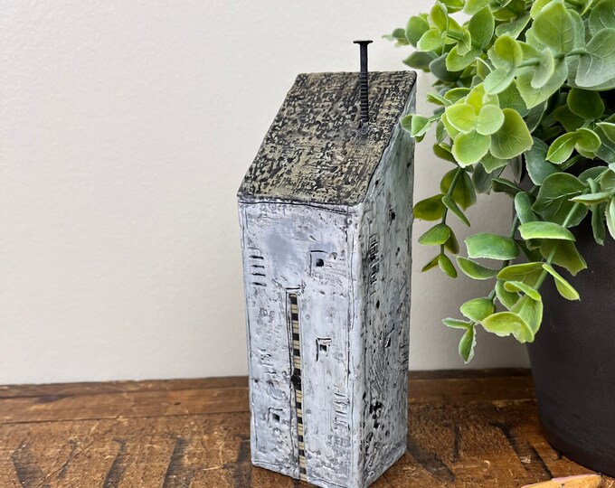 Encaustic/mixed Media House Sculpture, 6"x2" Wood and Wax, Mini Art ...