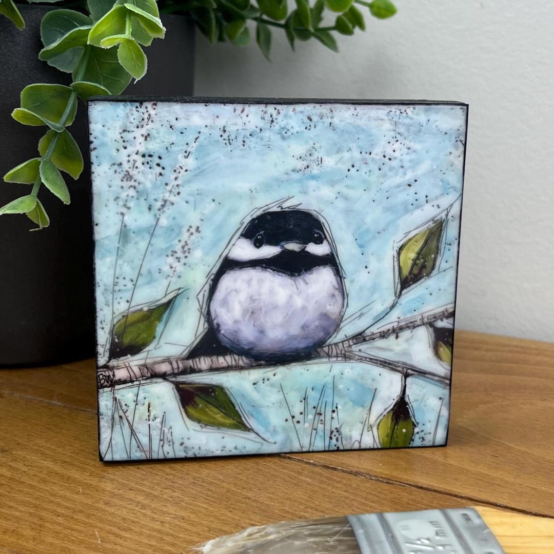 Waxed Chickadee Print: Encaustic Style Bird Art, Ready to Hang - Etsy