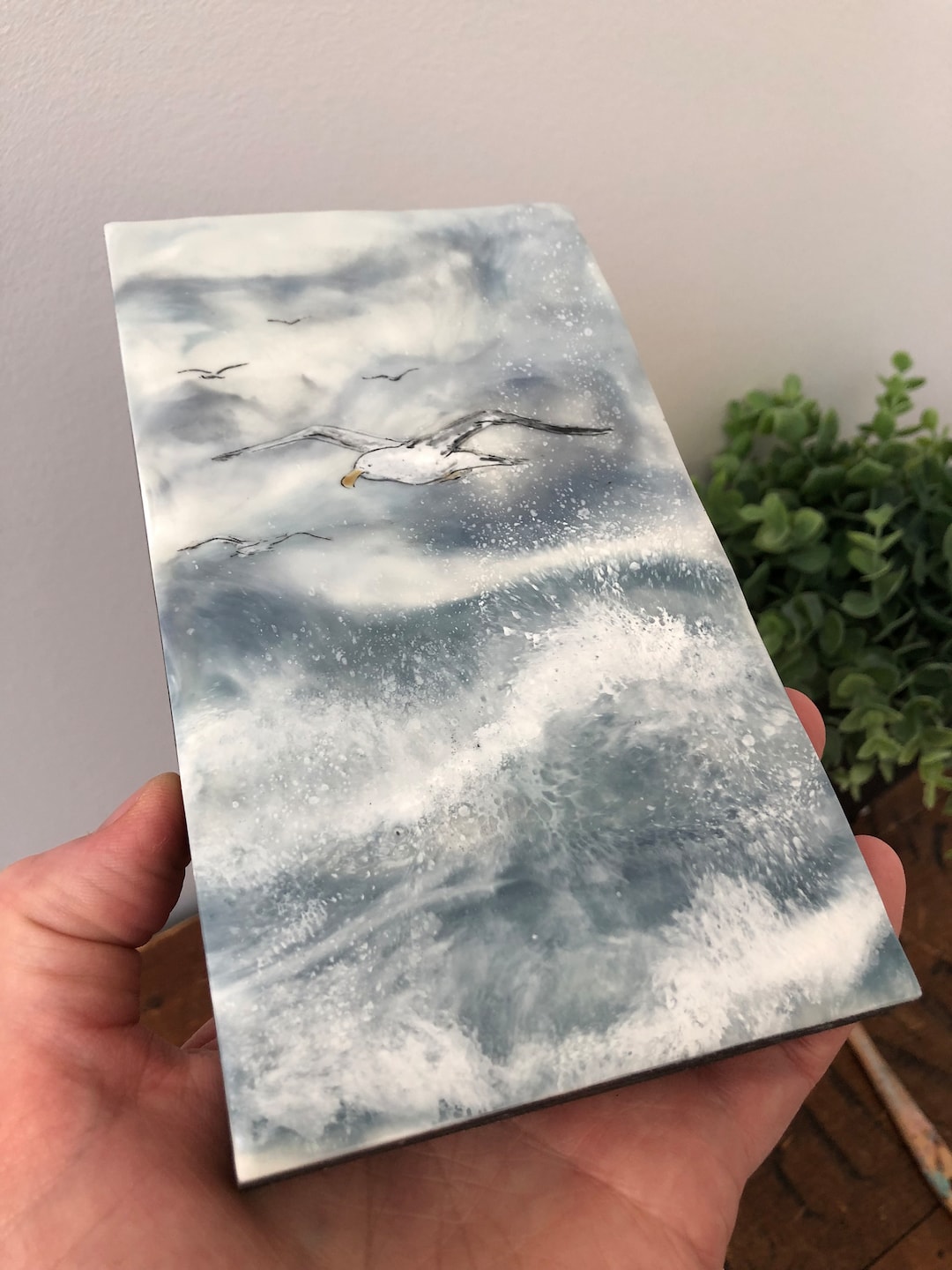 Wax Painting Art, Encaustic Stormy Moody Sky Coastal Ocean Painting Art ...