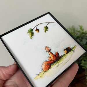 Squirrel Acorn Picture, 4”x4” Framed Print, Print From Original ...