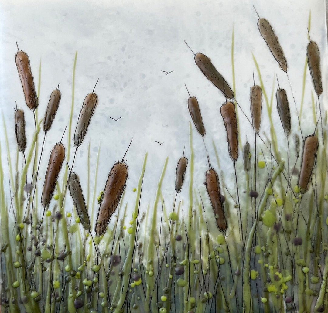 Mini Encaustic Cattail Painting, 4x4 Art, Beeswax Painting, Beeswax Art ...