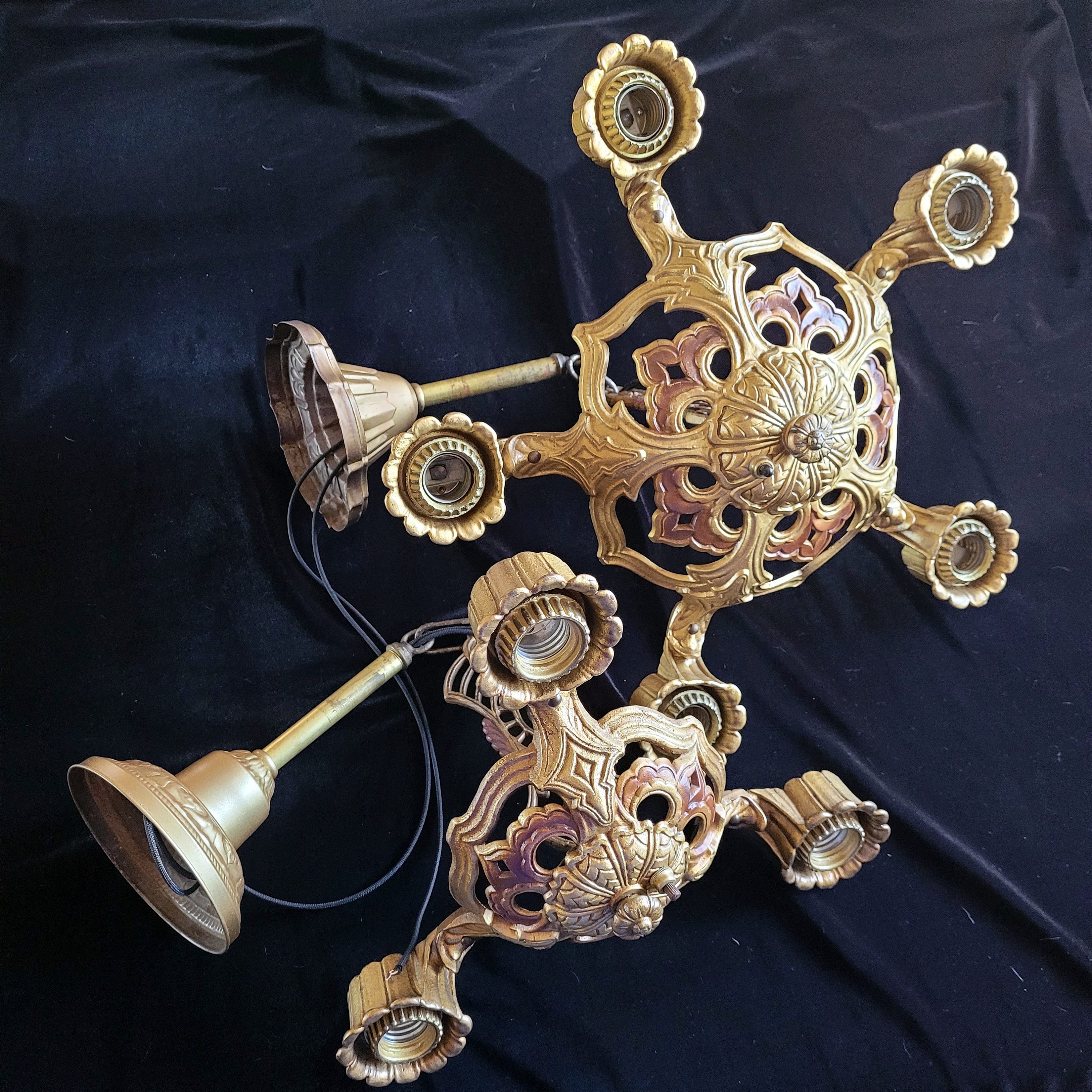 Vintage Antique 5-light Cast Iron Ceiling Fixture Original Polychrome ...