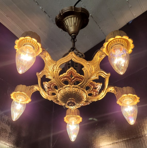 Vintage Antique 5-light Cast Iron Ceiling Fixture Original - Etsy