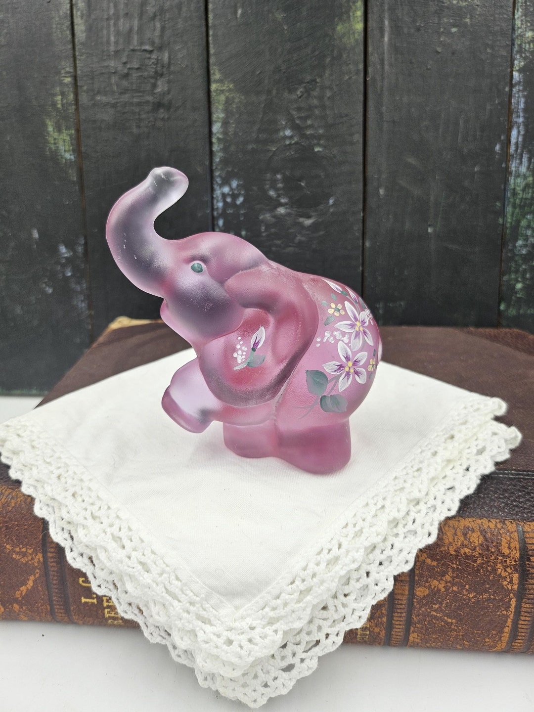 Satin Finish Fenton Elephant Glass Figurine, 4 Tall, Hand Painted by J ...