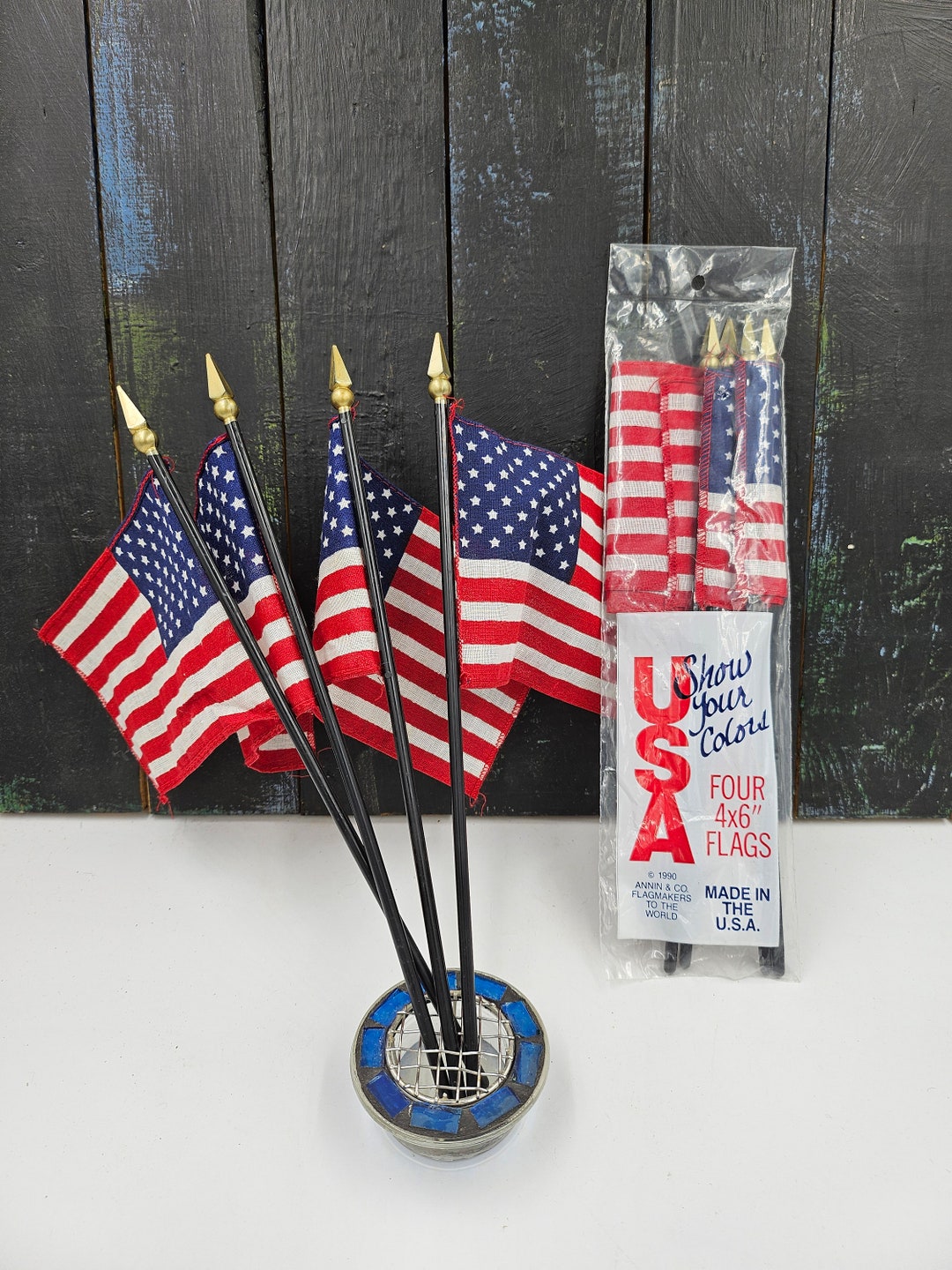 Set of 8 Desk Flags With Finials on Top, 4 Loose Flags and 4 New Old ...