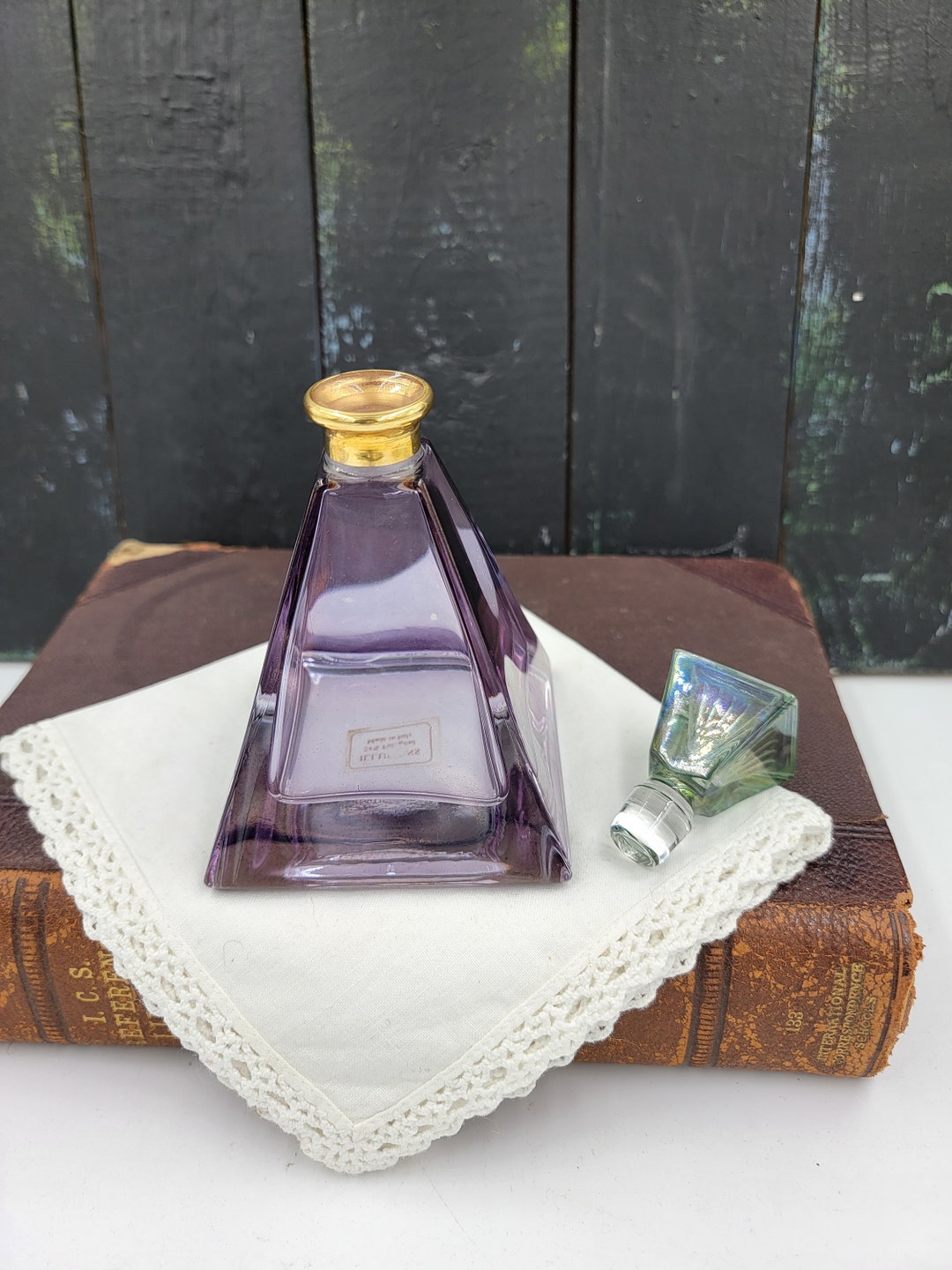 Illusions Italy Perfume Bottle, Purple With Green Stopper Art Glass, 24 ...