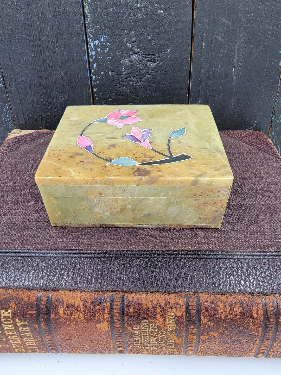 Alabaster Stone Box With Inlaid Pink Mother of Pearl/shell Flowers ...