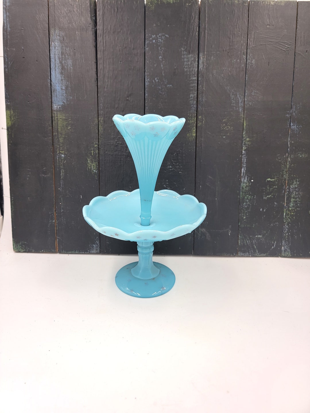 Vallerysthal Blue Opaline Single Horn Epergne, Blue Stars All Around Rim - Etsy