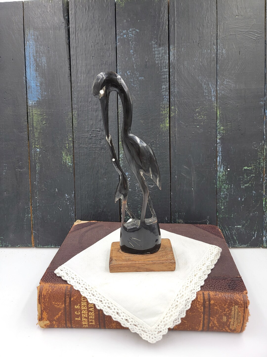 Carved Horn Stork Mother and Baby, Water Buffalo Horn, Smoky Gray ...