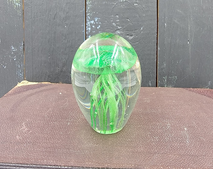 Glowy Uranium Glass Green Jellyfish Paperweight, Art Glass Paperweight ...