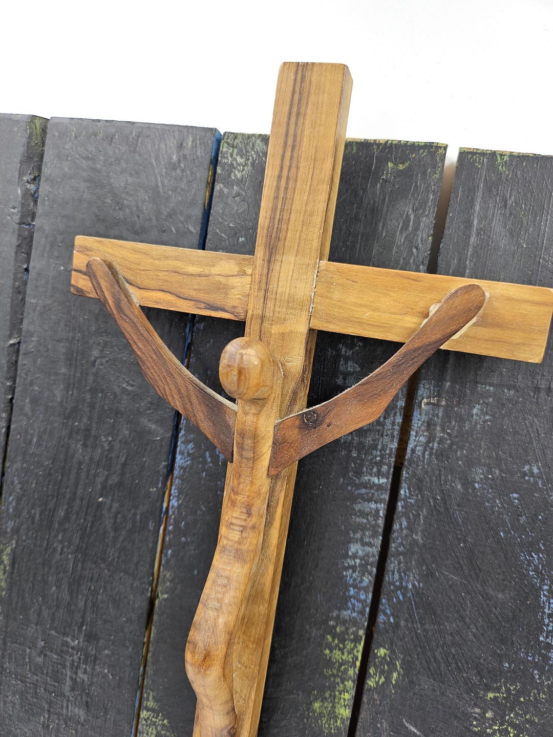 Hand-carved Wood Crucifix: Stylistic Jesus on Cross, Catholic Religious ...