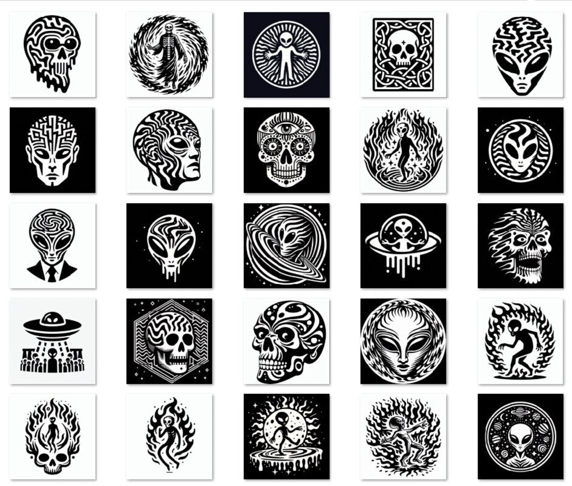 Psychedelic SVG Files, 25x Skulls & Aliens, Ufos, Flames, Trippy Vector ...