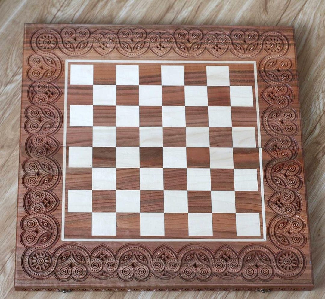Hand Carved Chess Table Board Set With Storage, Chess Lover Gift ...