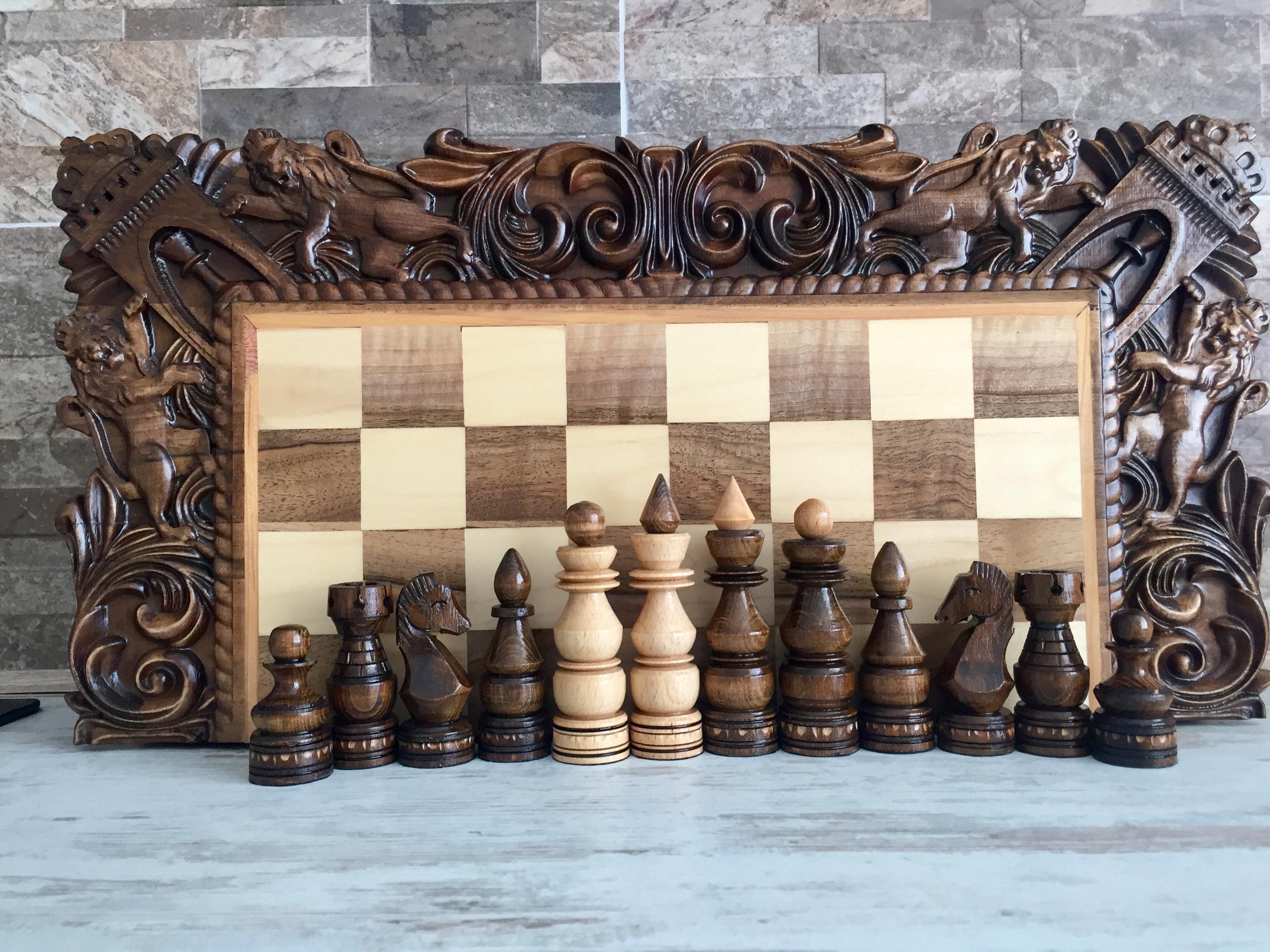 Lions Chess Sets With Storage, Large Chess Set With Board, Wooden Chess ...