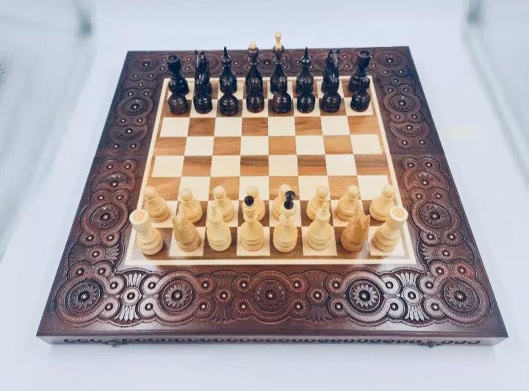 Handcarved Chess Board With Storage Customized Large Wood Chess Set ...