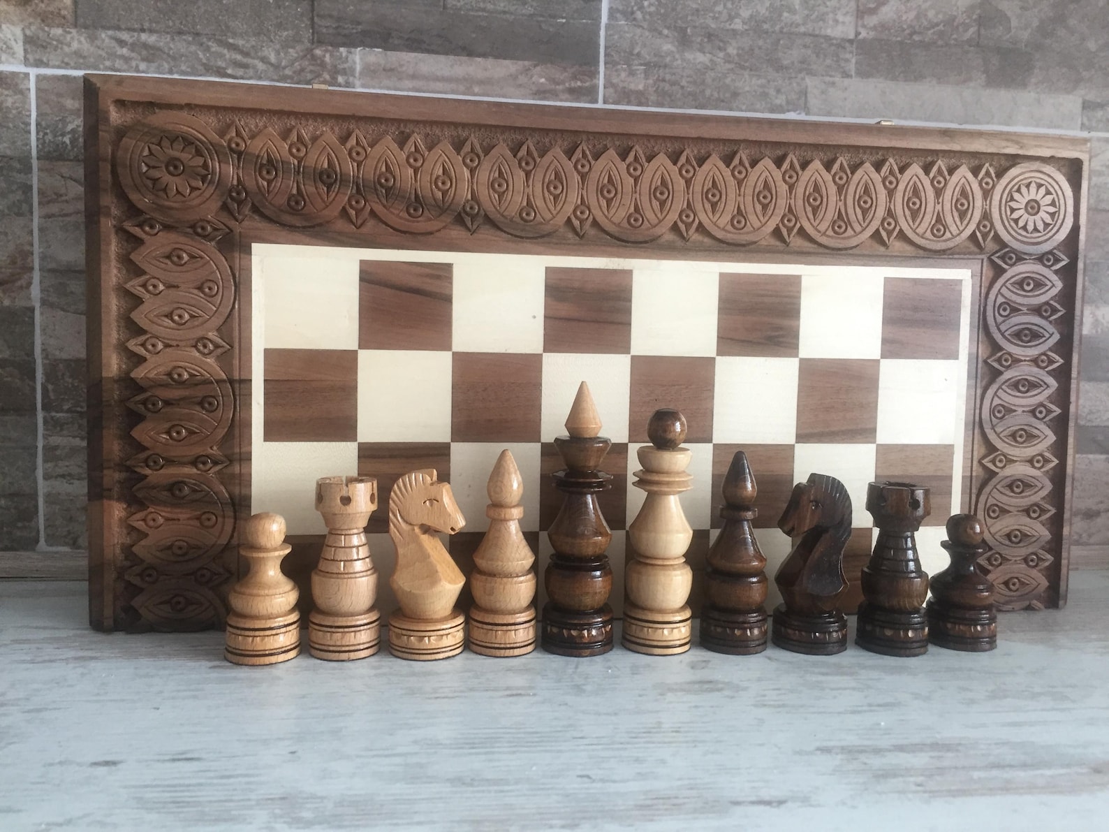 Large Chess Set Wood, Hand Carved Chess Table Board Set With Storage ...
