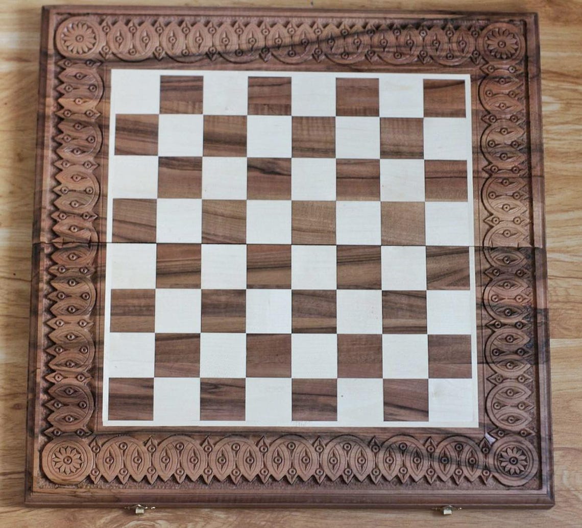 Large Chess Set Wood, Hand Carved Chess Table Board Set With Storage ...