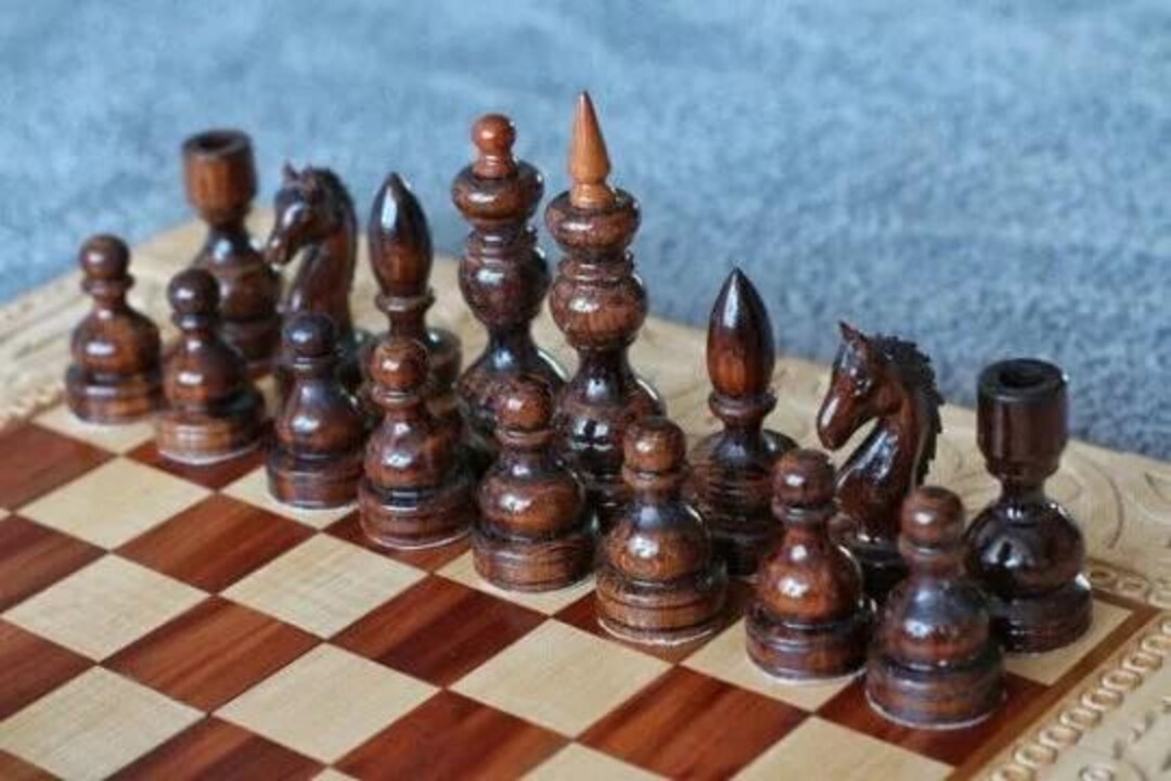 Rustic Wooden Chess Pieces Maple and Walnut, Scandinavian Chess Pieces ...