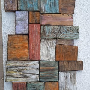 Rainbow Wood Wall Art Farmhouse Wood Wall Panel, Modern Geometric Wood ...