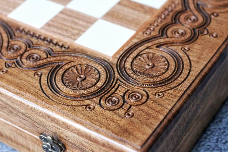 Wood Large Chess Set 3 in 1 Hand Carved Decorative Chess Сhess Table ...