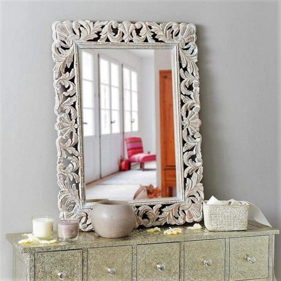 White Wood Modern Mirrors Decorative, Mid Century Modern Mirror for ...