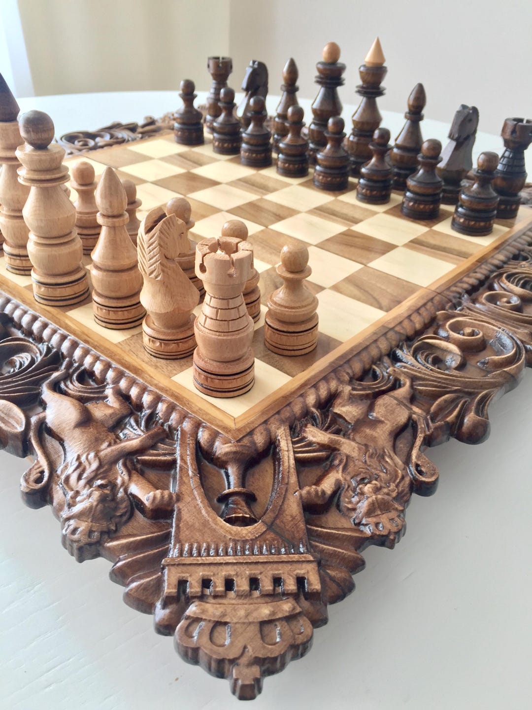 Lions Chess Sets With Storage, Large Chess Set With Board, Wooden Chess ...