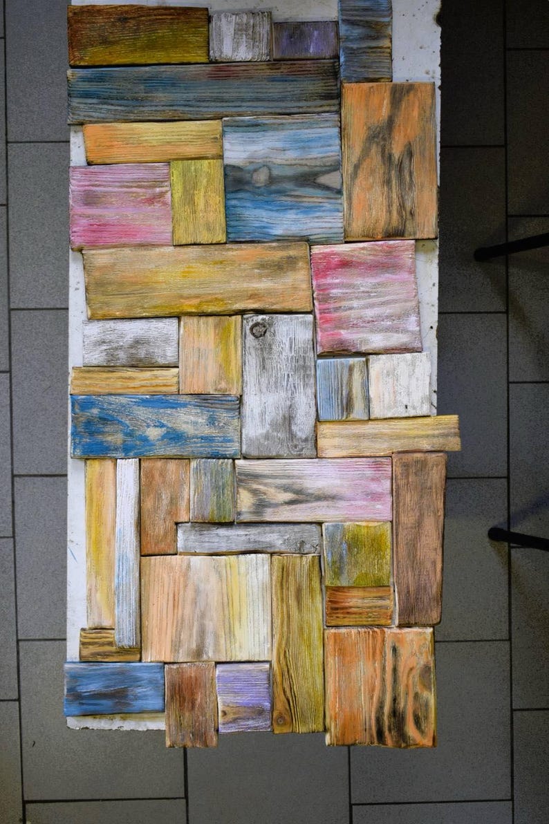 Rainbow Wood Wall Art Farmhouse Wood Wall Panel, Modern Geometric Wood ...