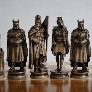 Medieval Themed Chess Set Pieces, Large Wood Carving Chess Pieces With ...