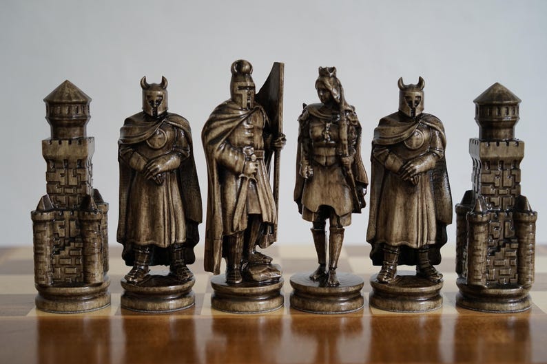 Medieval Themed Chess Set Pieces, Large Wood Carving Chess Pieces With ...