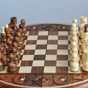 Round Chess Board, Wooden Chess Board Set Сhess Table Board With ...