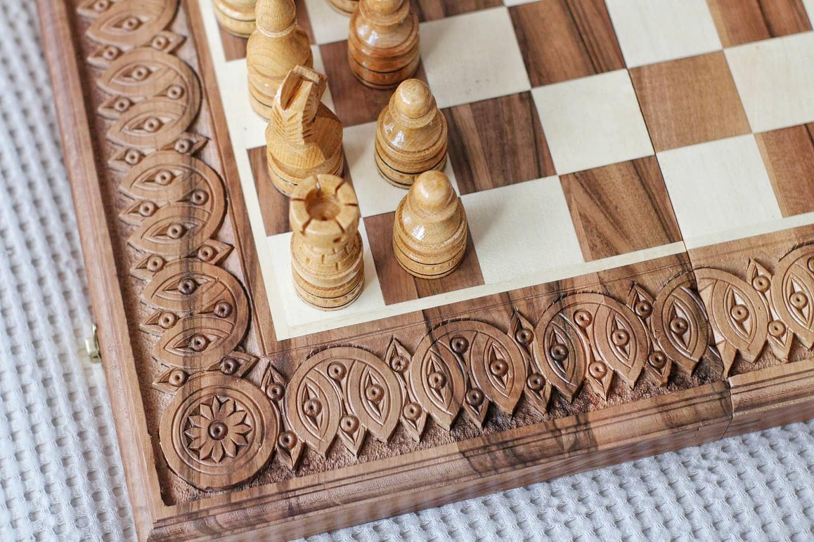 Large Chess Set Wood, Hand Carved Chess Table Board Set With Storage ...