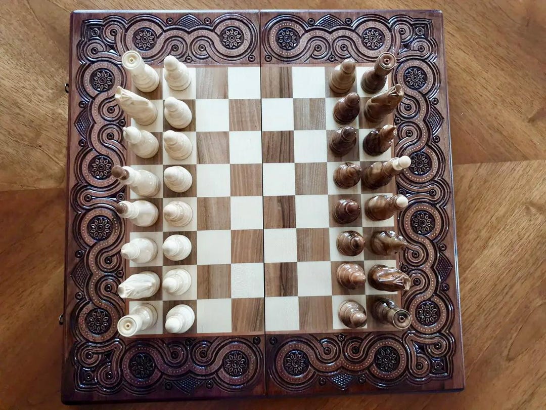 Decorative Hand Carved Chess Table Board Set With Storage, Chess Lover ...