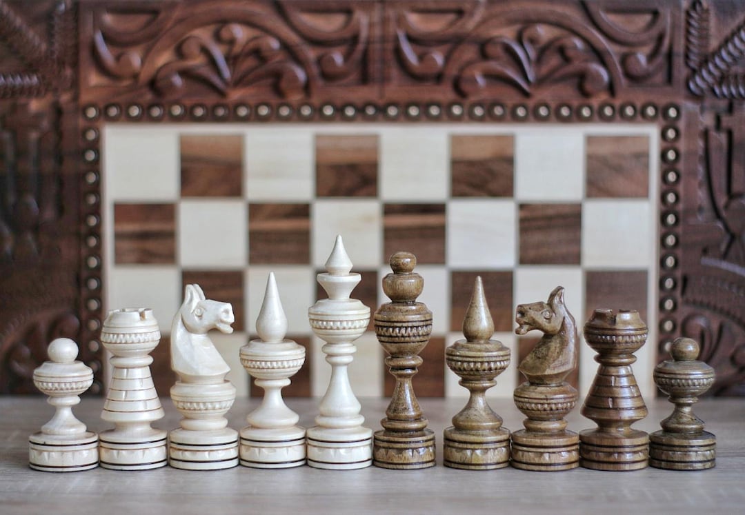 Italian Hand Carved Chess Pieces and Case, Art Deco Chess Set, Handmade ...