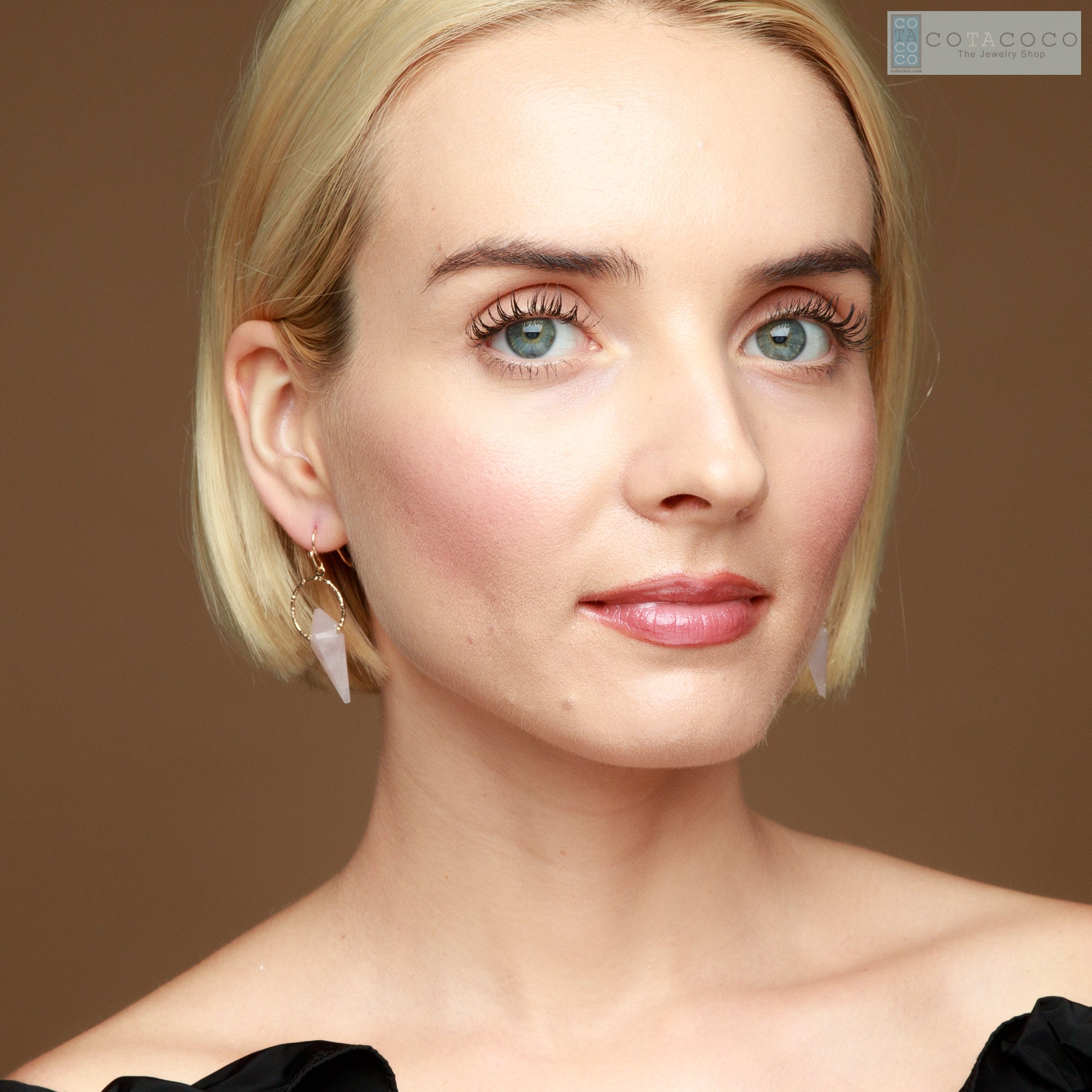 Rose quartz earrings Gemstone on Hoop earrings Statement | Etsy